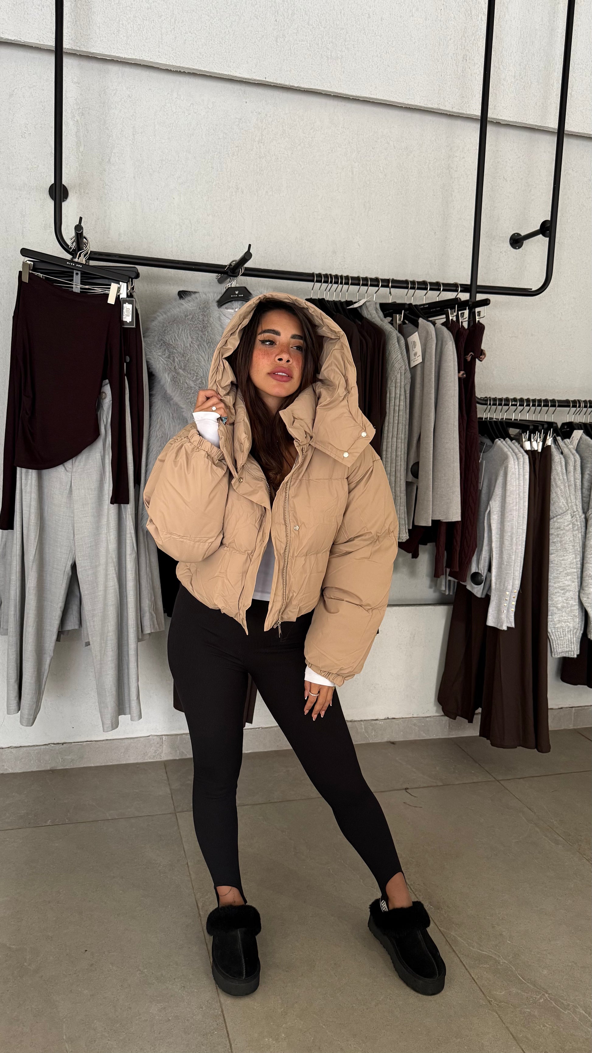 Cropped Puffer Jacket - Beige – Miss She